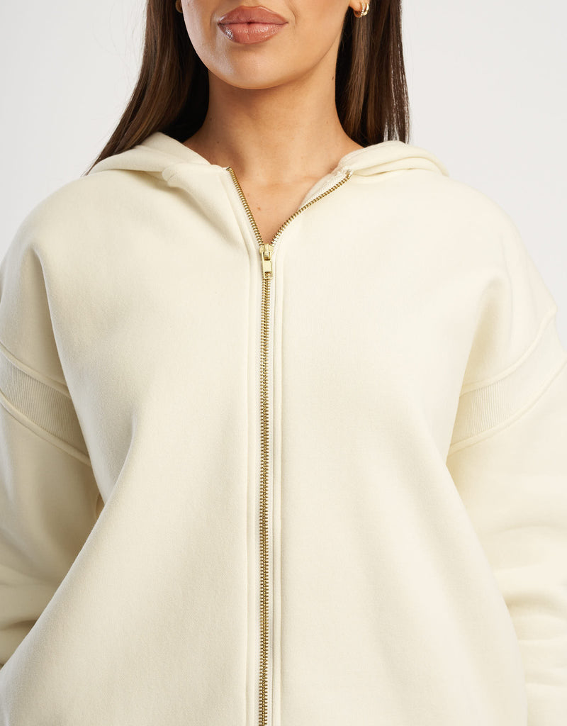 Echt Essential Zip-Up Hoodie in Cream | Women's Athletic, Comfortable ...