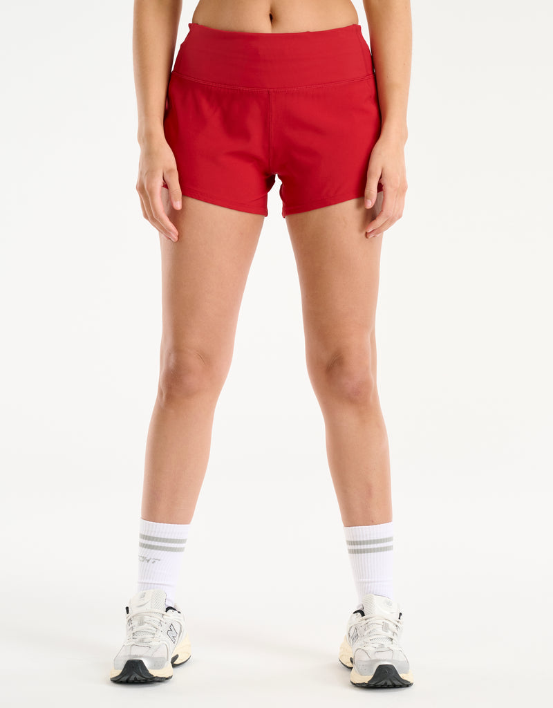 Pace Shorts in Red | Dual-Layer Design for Ultimate Support & Style